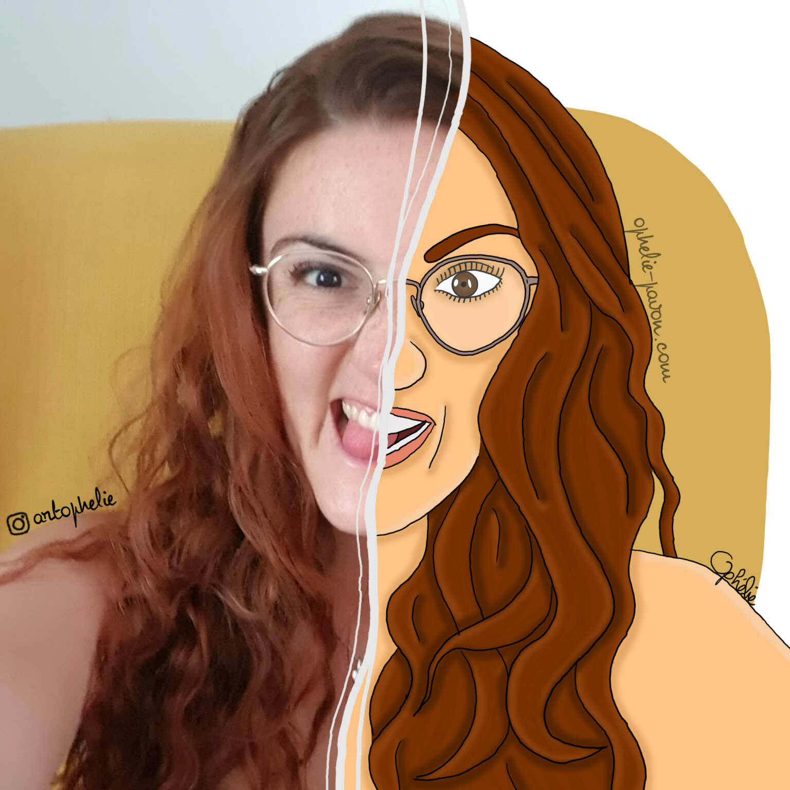 Portrait Toon Me numérique, moitié photo moitié dessin – Art Ophélie